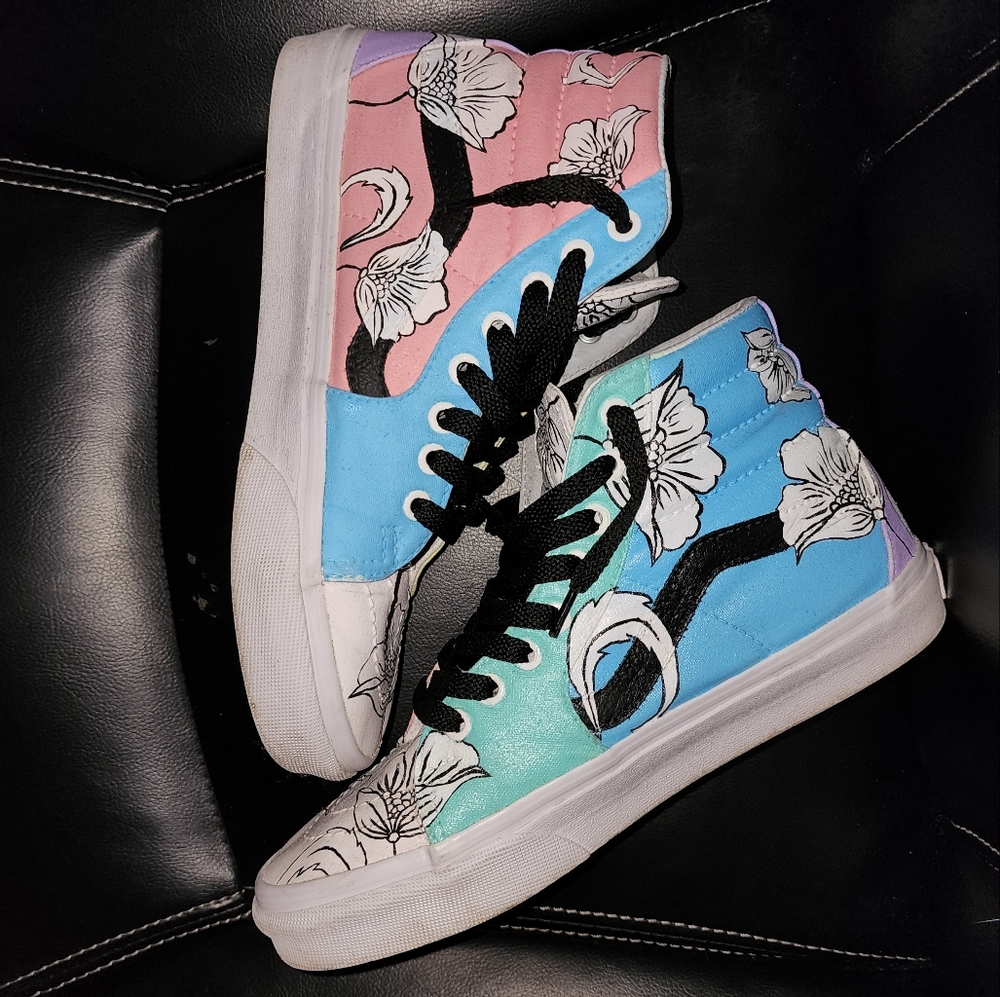 Custom Vans Sk8 Hi Floral Drip - Gem